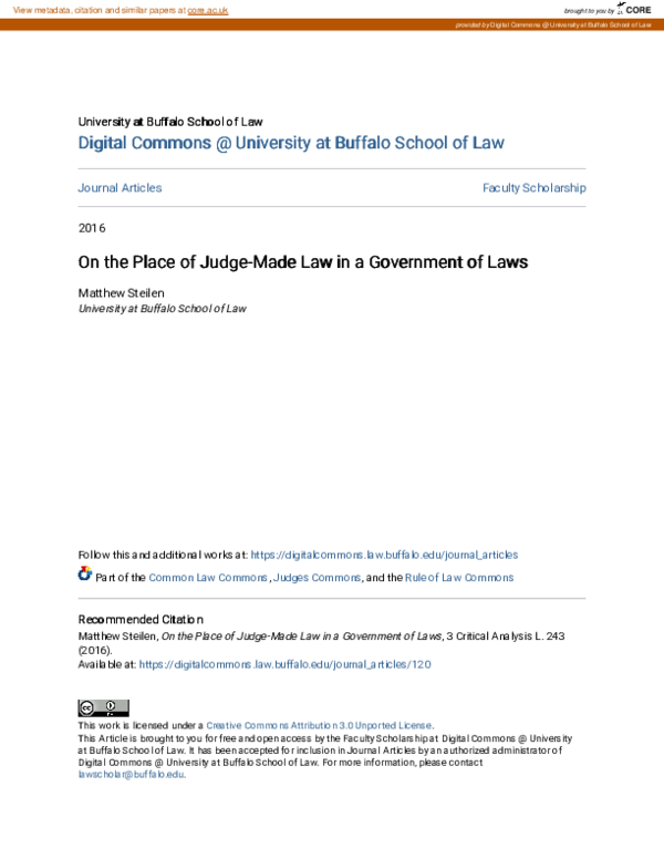 (PDF) On the Place of Judge-Made Law in a Government of Laws