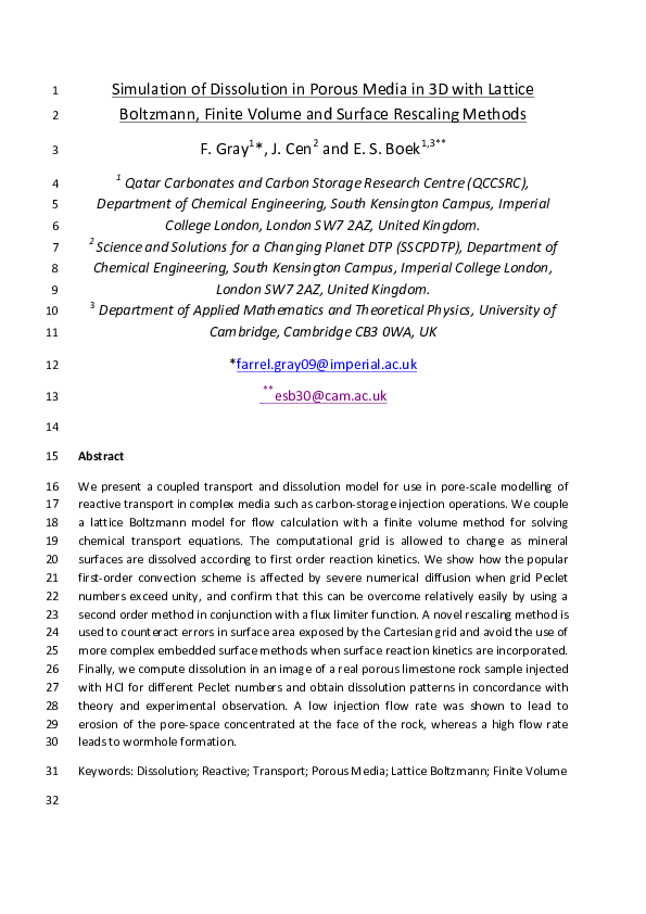 (PDF) Simulation of dissolution in porous media in three dimensions ...