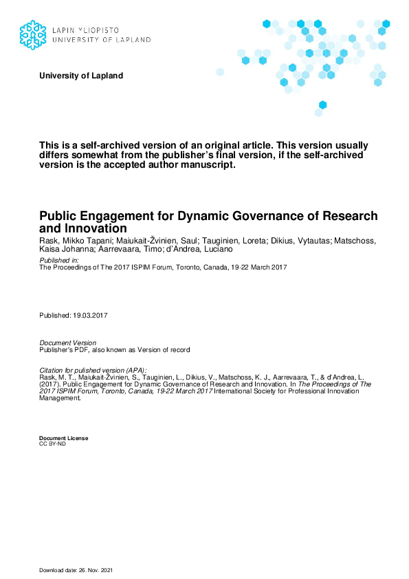 (PDF) Public Engagement for Dynamic Governance of Research and Innovation