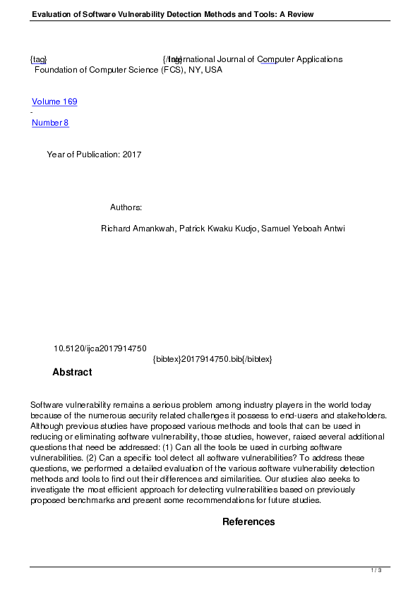 Pdf Evaluation Of Software Vulnerability Detection Methods And Tools A Review