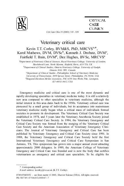 (PDF) Veterinary critical care