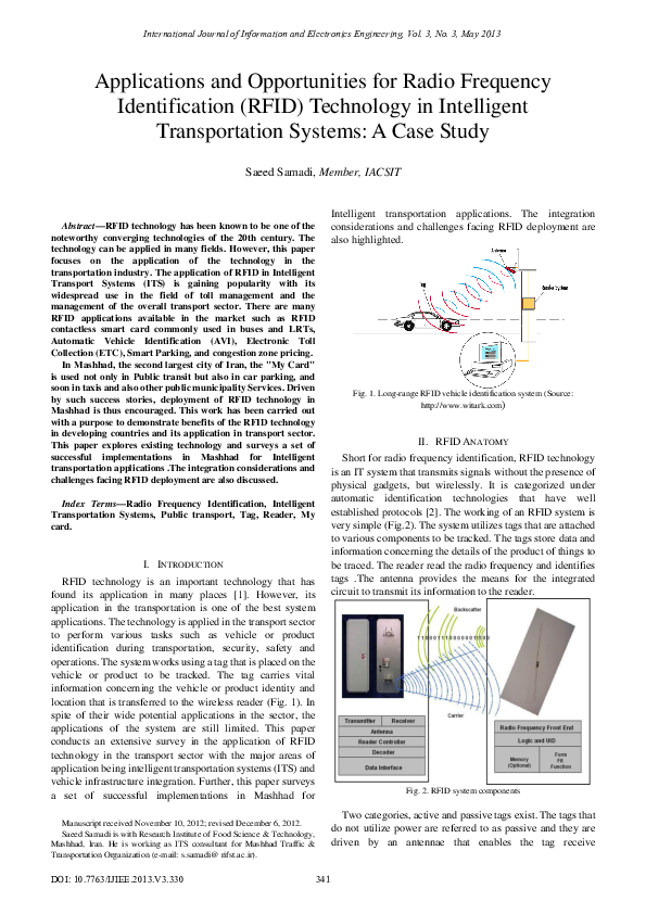 (PDF) Applications and Opportunities for Radio Frequency Identification ...