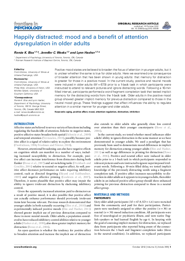 (PDF) Happily Distracted: Mood and a Benefit of Attention Dysregulation ...