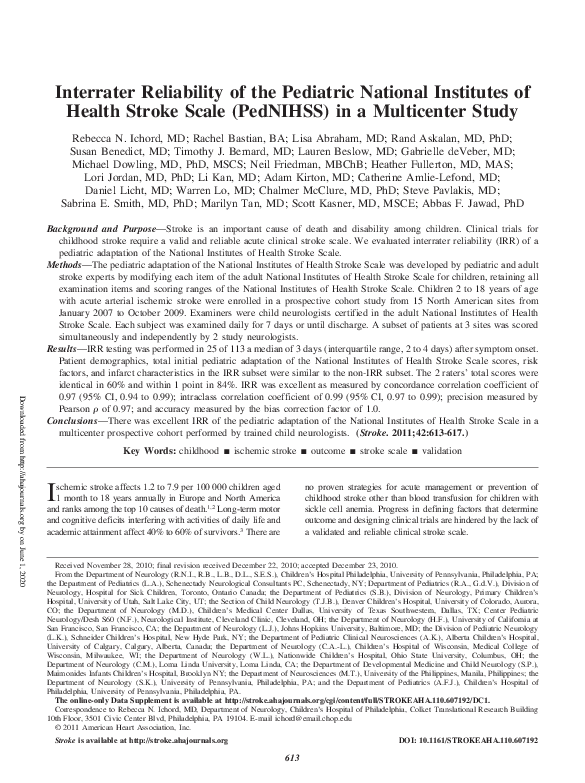 (PDF) Interrater Reliability of the Pediatric National Institutes of ...