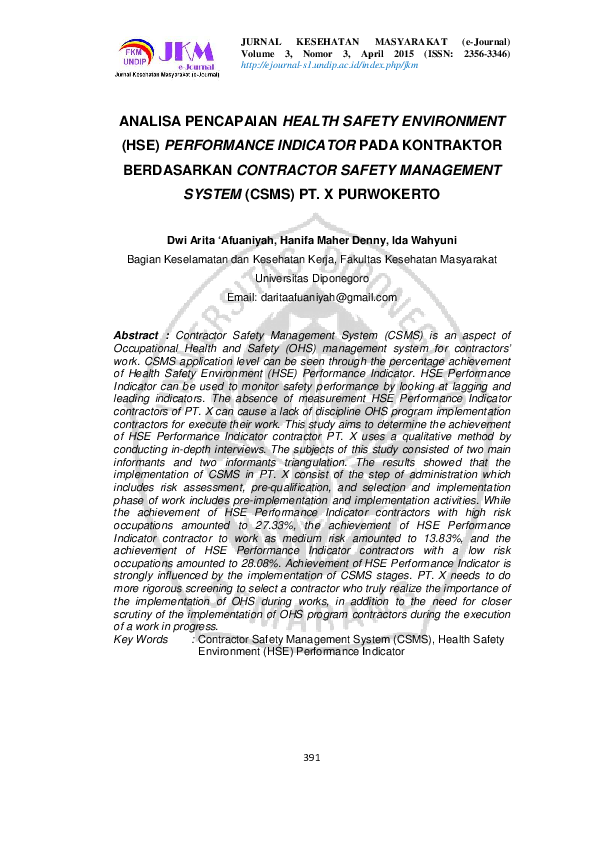 (PDF) Analisa Pencapaian Health Safety Environment (Hse) Performance ...