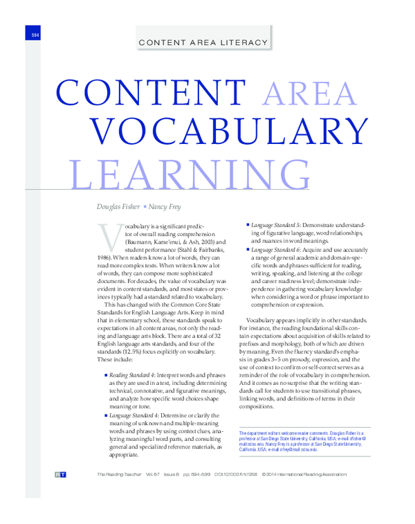 (PDF) Content Area Vocabulary Learning