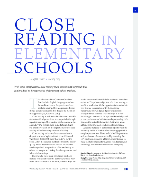(PDF) Close Reading In Elementary Schools