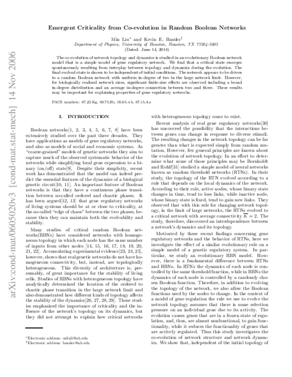 (PDF) Emergent Criticality from Co-evolution in Random Boolean Networks