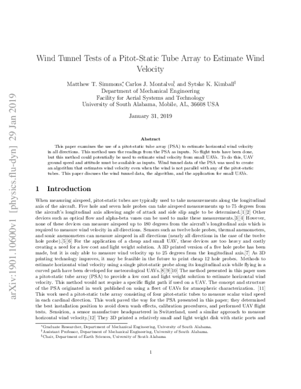 (PDF) Wind Tunnel Tests of a Pitot-Static Tube Array to Estimate Wind ...