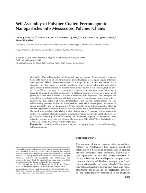 (PDF) Self-assembly of polymer-coated ferromagnetic nanoparticles into mesoscopic polymer chains