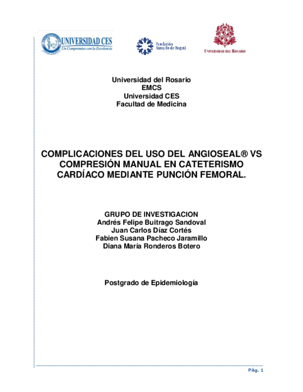 (PDF) Complicaciones del uso del angioseal vs compresión manual en ...