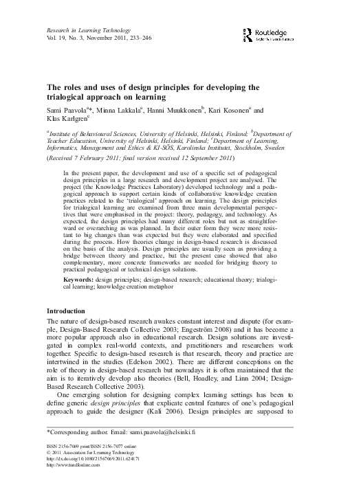(PDF) The roles and uses of design principles for developing the ...