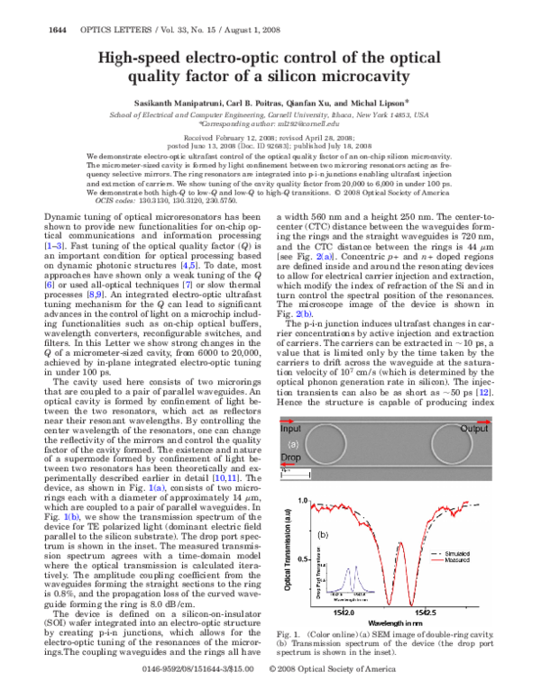 (PDF) High-speed electro-optic control of the optical quality factor of ...