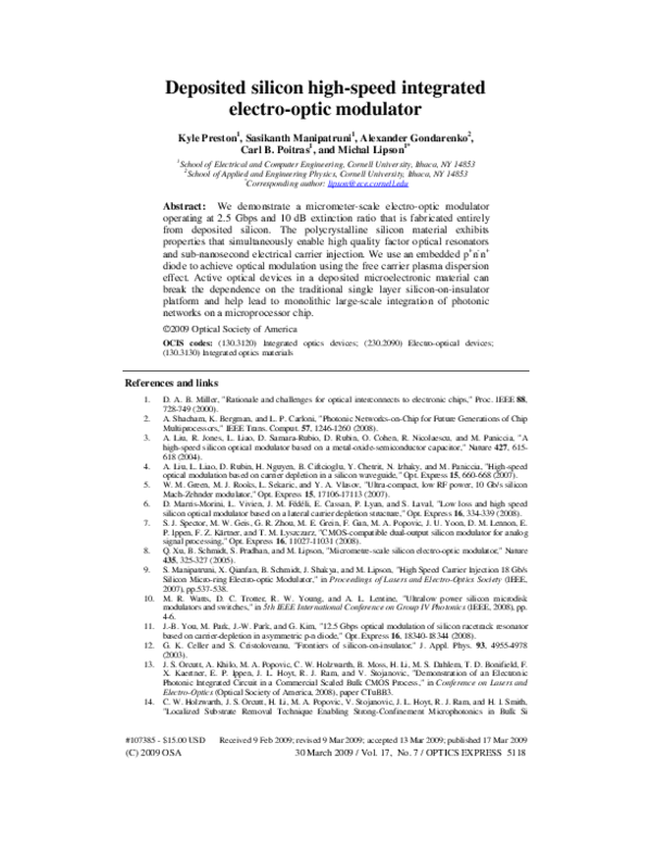 (PDF) Deposited silicon high-speed integrated electro-optic modulator