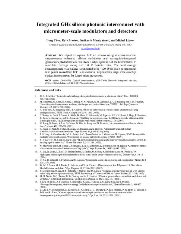 (PDF) Integrated GHz silicon photonic interconnect with micrometer ...