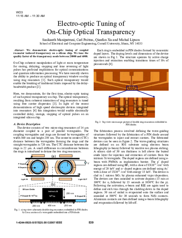 (PDF) Electro-optic Tuning of On-Chip Optical Transparency