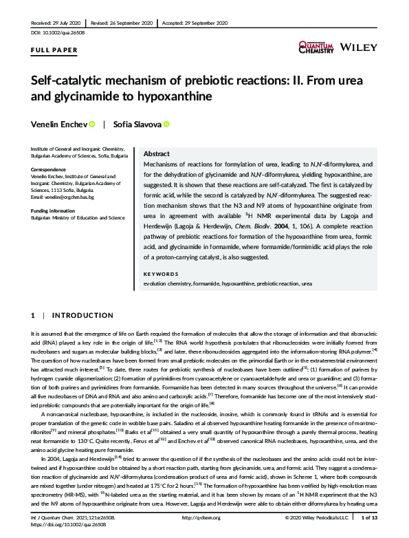 (PDF) Self-catalytic mechanism of prebiotic reactions: II. From urea ...