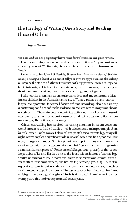 (PDF) The Privilege of Writing One’s Story and Reading Those of Others ...