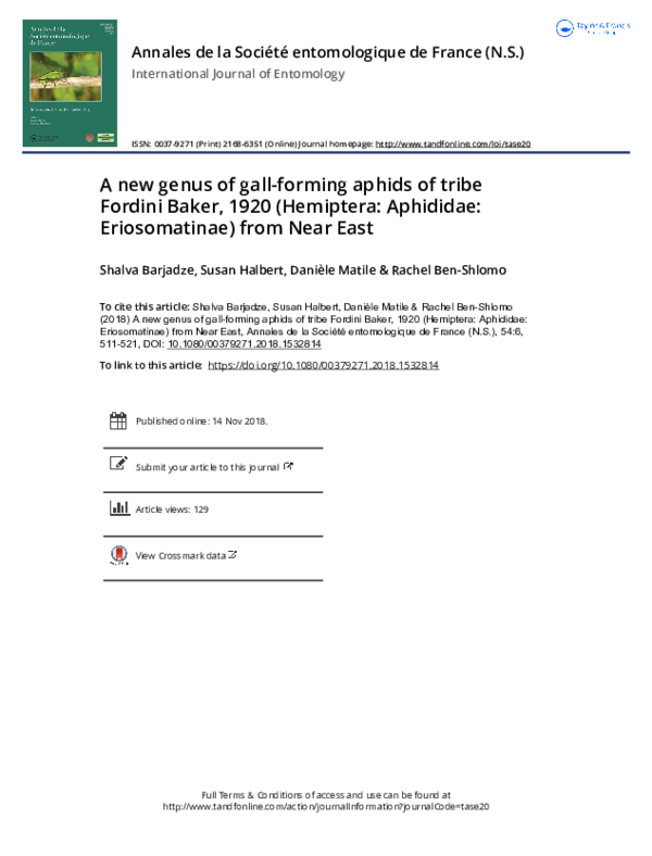 (PDF) A new genus of gall-forming aphids of tribe Fordini Baker, 1920 ...