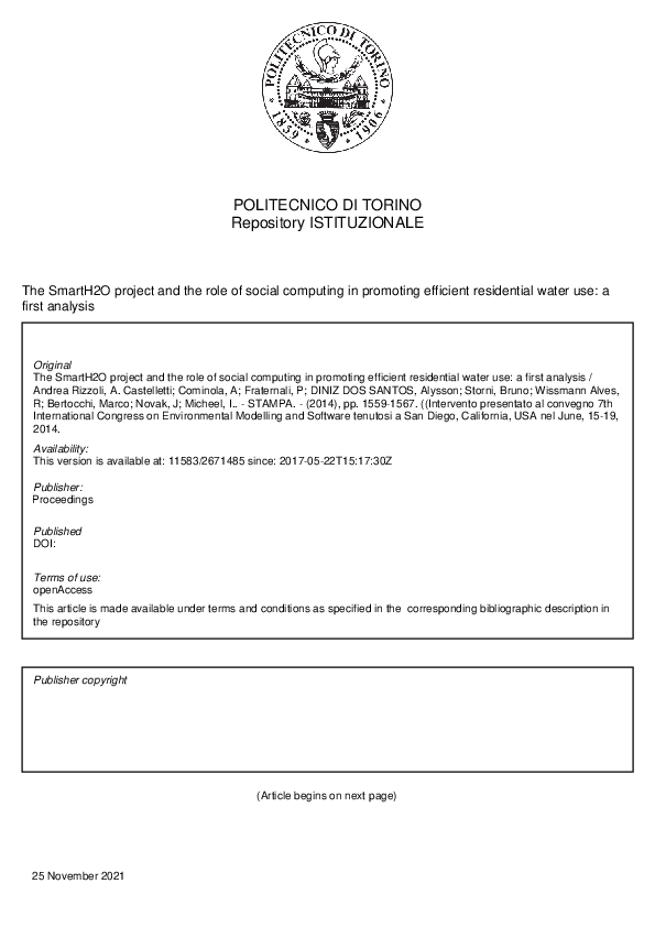 (PDF) The SmartH2O project and the role of social computing in ...