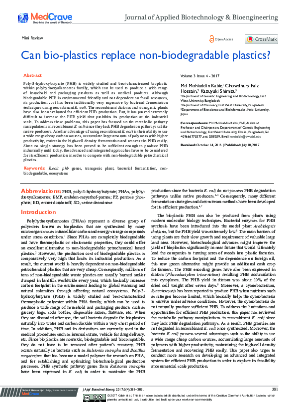 (PDF) Can Bio-plastics Replace Non-Biodegradable Plastics?