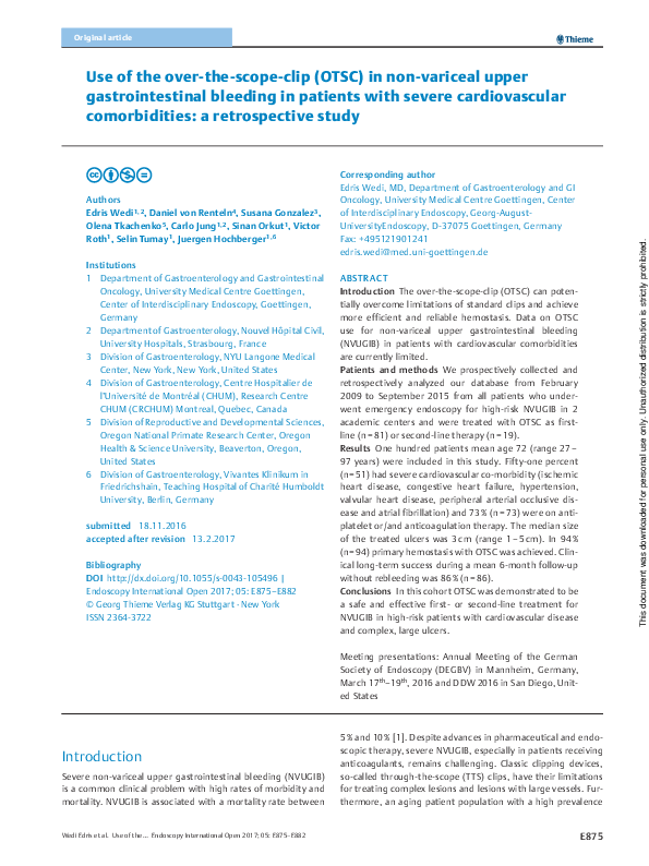 (PDF) Use of the over-the-scope-clip (OTSC) in non-variceal upper ...