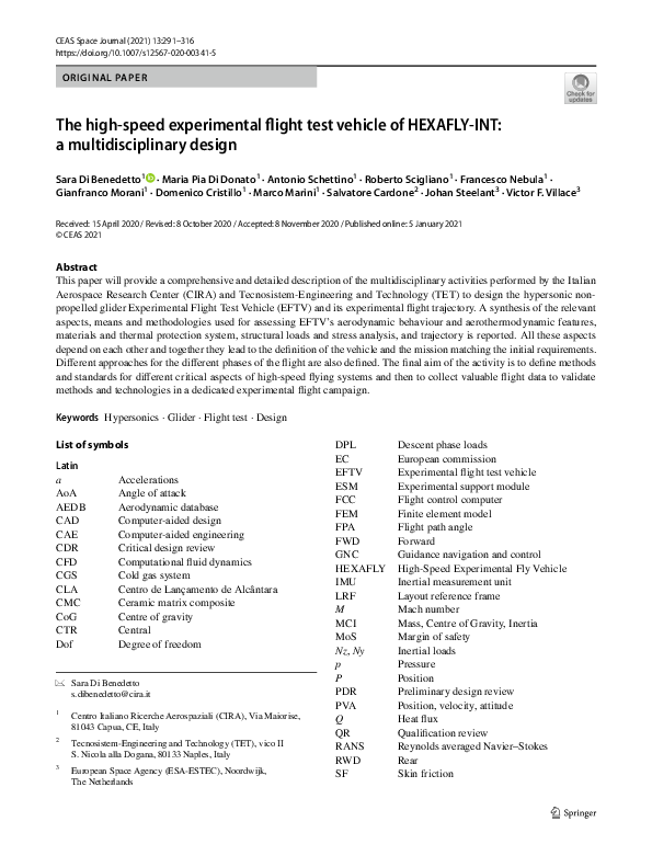 (PDF) The high-speed experimental flight test vehicle of HEXAFLY-INT: a ...