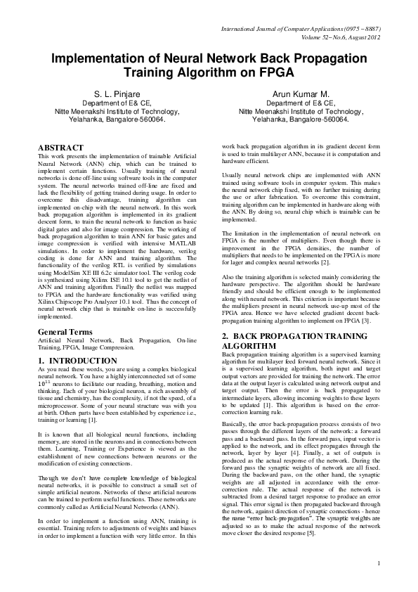 (PDF) Implementation of Neural Network Back Propagation Training Algorithm on FPGA