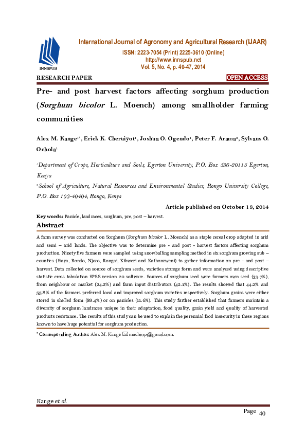 (PDF) Pre- and post harvest factors affecting sorghum production (Sorghum bicolor L. Moench ...