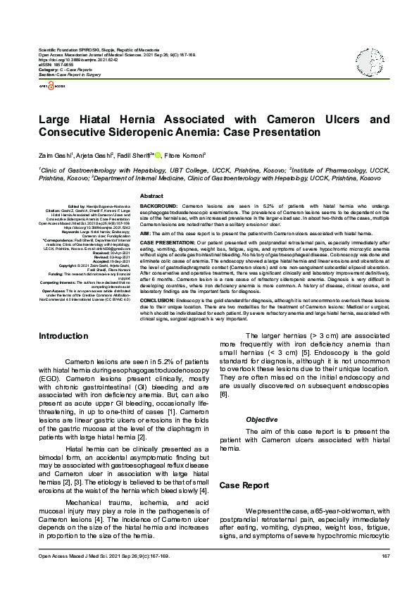 Pdf Large Hiatal Hernia Associated With Cameron Ulcers And