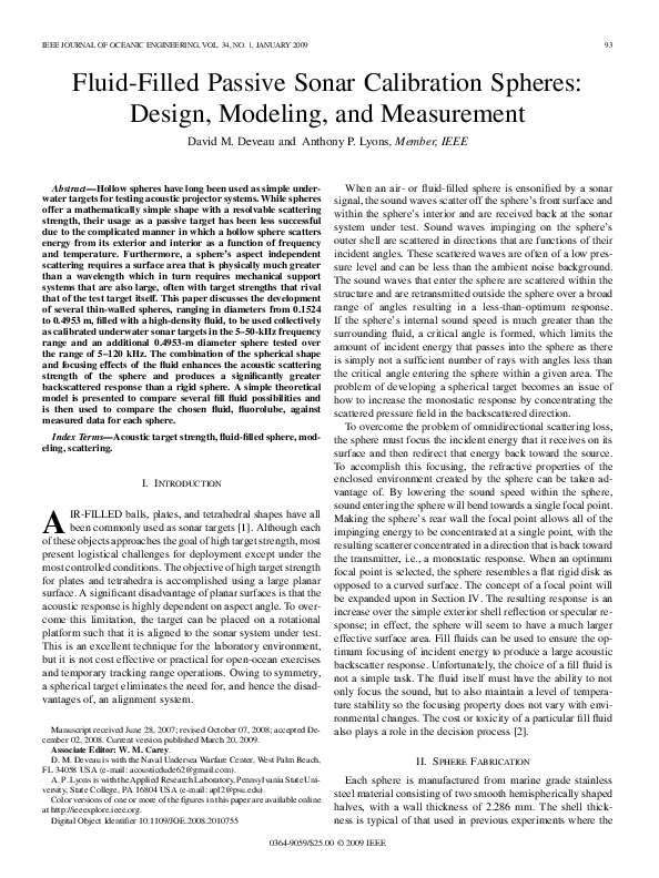 (PDF) Fluid-Filled Passive Sonar Calibration Spheres: Design, Modeling ...