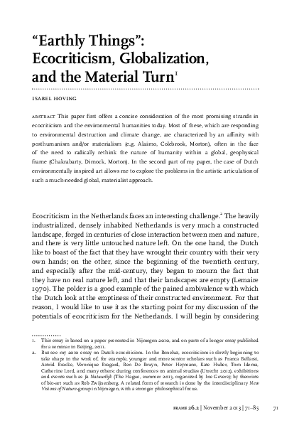 (PDF) “Earthly Things”: Ecocriticism, Globalization, and the Material Turn