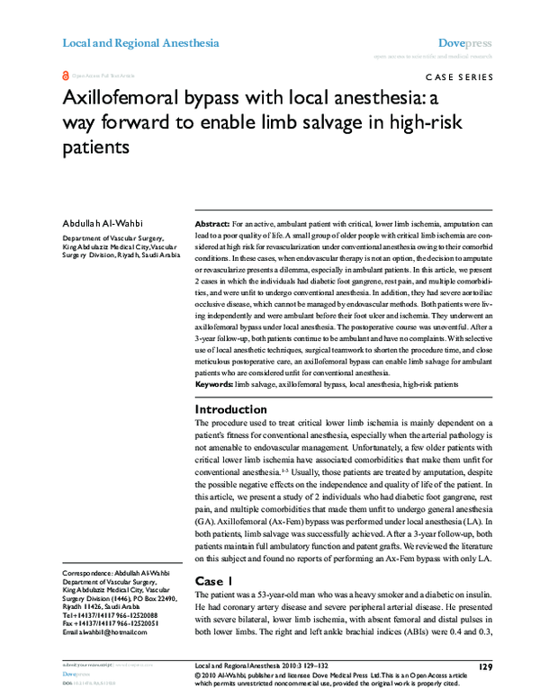 (PDF) Axillofemoral bypass with local anesthesia: a way forward to ...