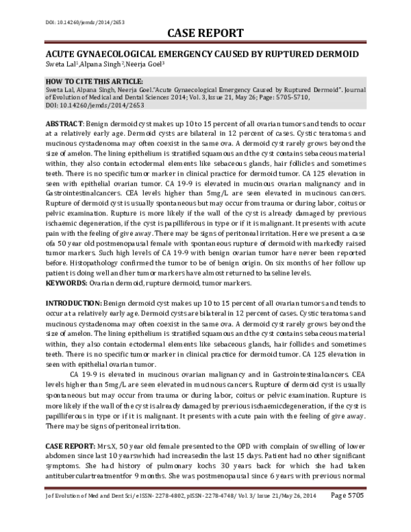 (PDF) Acute Gynaecological Emergency Caused by Ruptured Dermoid