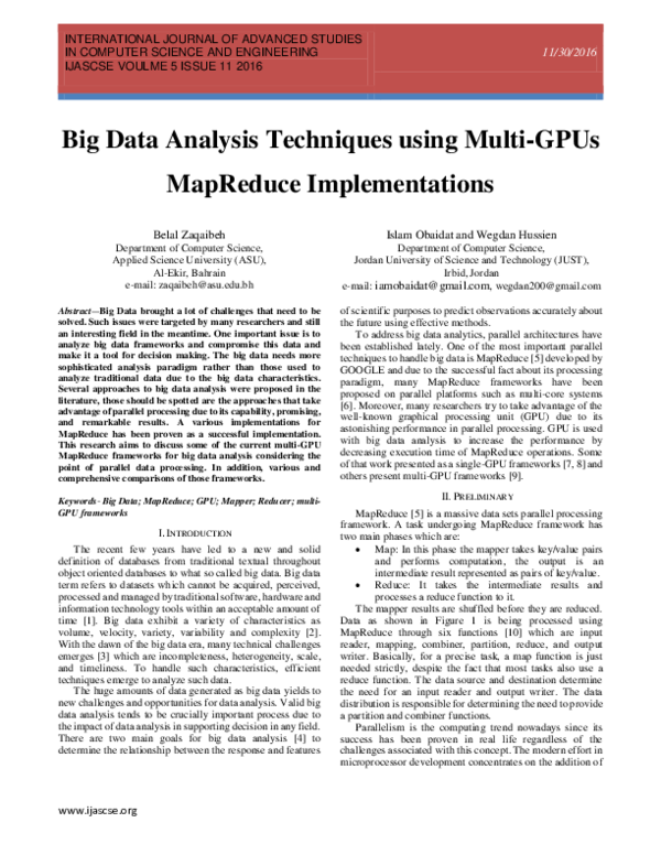 (PDF) Big Data Analysis Techniques using Multi-GPUs MapReduce Implementations