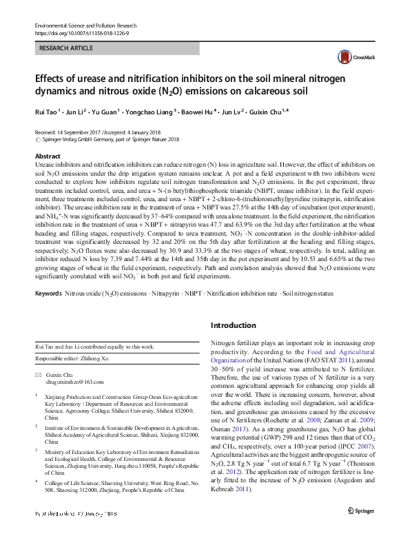 (PDF) Effects of urease and nitrification inhibitors application on ...