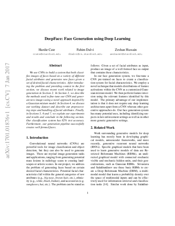 (PDF) DeepFace: Face Generation using Deep Learning