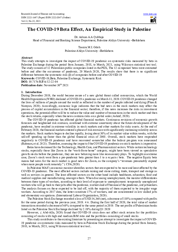 (PDF) The COVID-19 Beta Effect, An Empirical Study in Palestine | dr ...