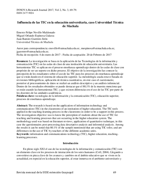 (PDF) Influencia de las TIC en la educación universitaria, caso Universidad Técnica de Machala