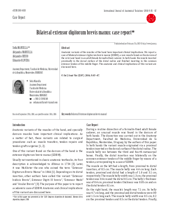 (PDF) Bilateral extensor digitorum brevis manus: case report*