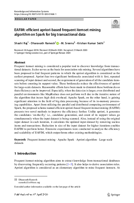 (PDF) EAFIM: efficient apriori-based frequent itemset mining algorithm on Spark for big ...