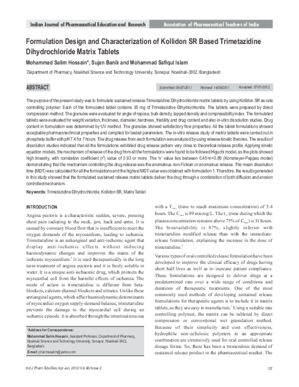(PDF) Formulation Design and Characterization of Kollidon SR based ...