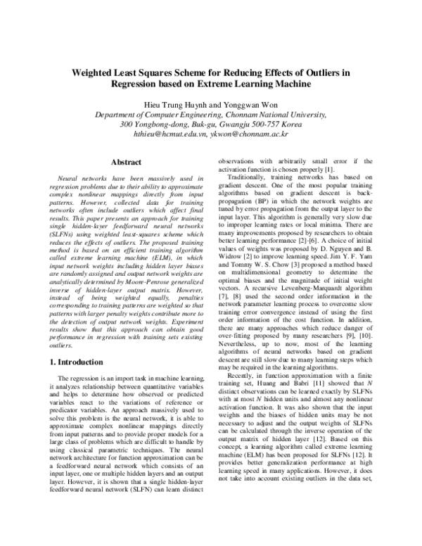 Pdf Weighted Least Squares Scheme For Reducing Effects Of Outliers In Regression Based On