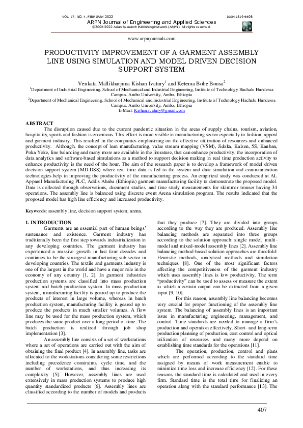 (PDF) PRODUCTIVITY IMPROVEMENT OF A GARMENT ASSEMBLY LINE USING SIMULATION AND MODEL DRIVEN ...