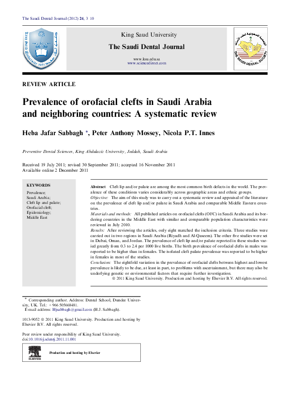 (PDF) Prevalence of orofacial clefts in Saudi Arabia and neighboring ...