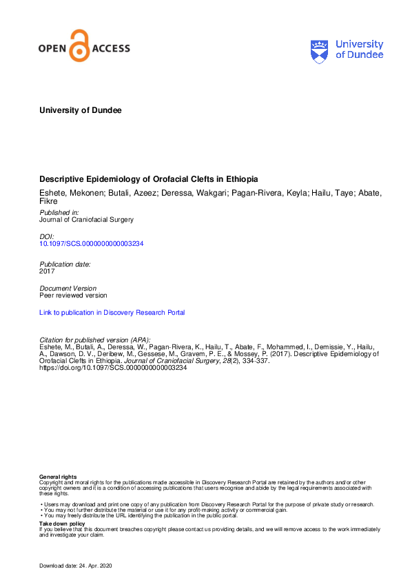 (PDF) Descriptive Epidemiology of Orofacial Clefts in Ethiopia | Peter ...
