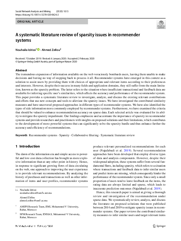 (PDF) A systematic literature review of sparsity issues in recommender systems