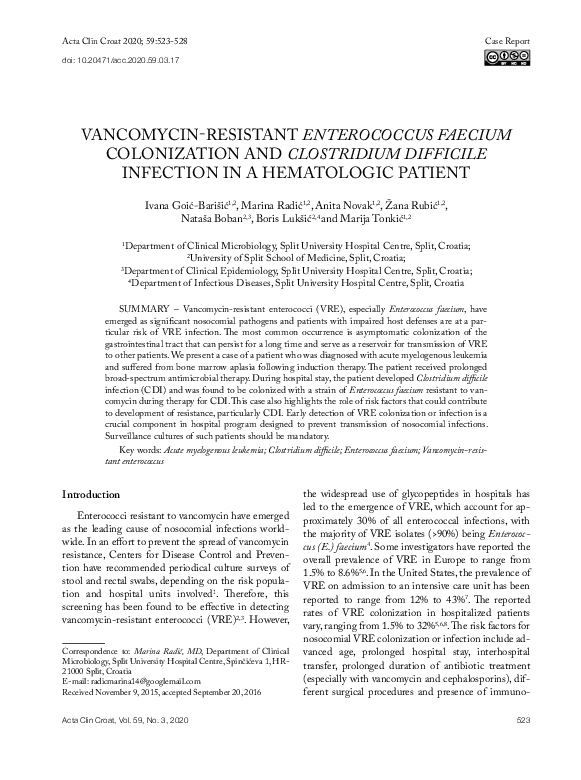 (PDF) Vancomycin-Resistant Enterococcus faecium Colonization and Clostridium difficile Infection ...
