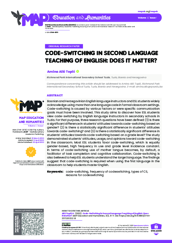 (PDF) Code-Switching in Second Language Teaching of English: Does it ...