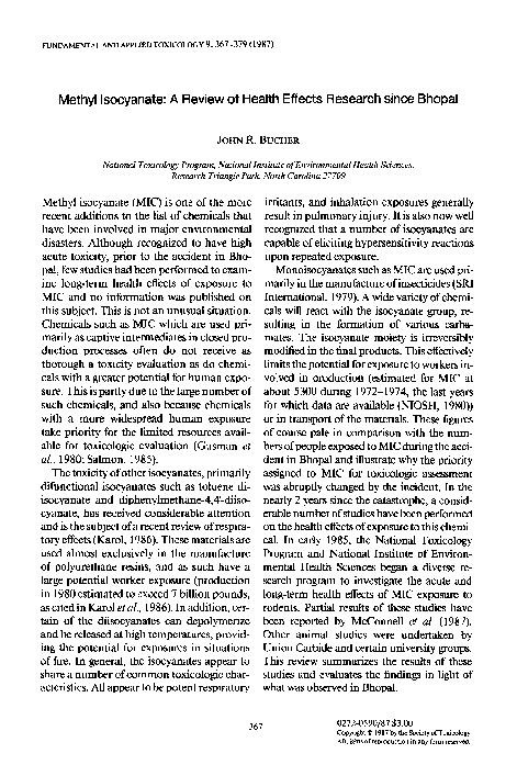 (PDF) Methyl isocyanate: A review of health effects research since Bhopal